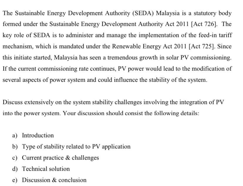 Solved The Sustainable Energy Development Authority (SEDA) | Chegg.com