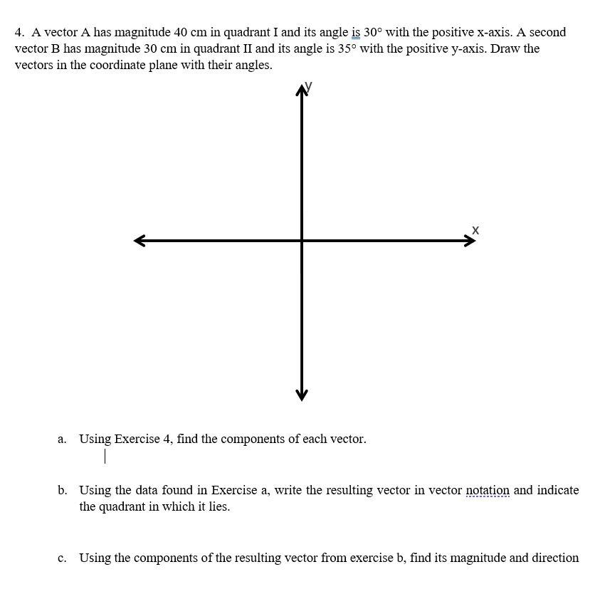 Solved 4. A vector A has magnitude 40 cm in quadrant I and | Chegg.com