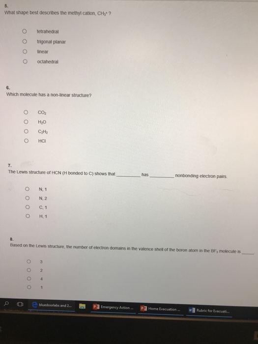 Solved 5. What shape best describes the methyl cation, CHs? | Chegg.com
