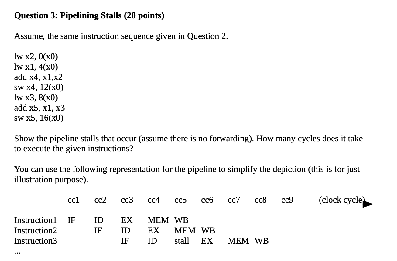 Solved Question 3: Pipelining Stalls (20 points) Assume, the | Chegg.com Solved Question 3: Pipelining Stalls (20 points) Assume, the | Chegg.com