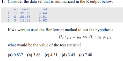 Solved Consider the data set that is summarized in the R | Chegg.com