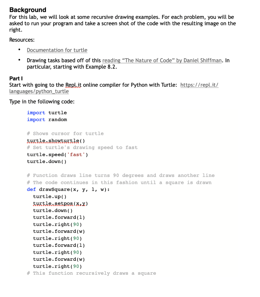 Background Lab Look Recursive Drawing Examples Problem Asked Run Program Take Screen Shot