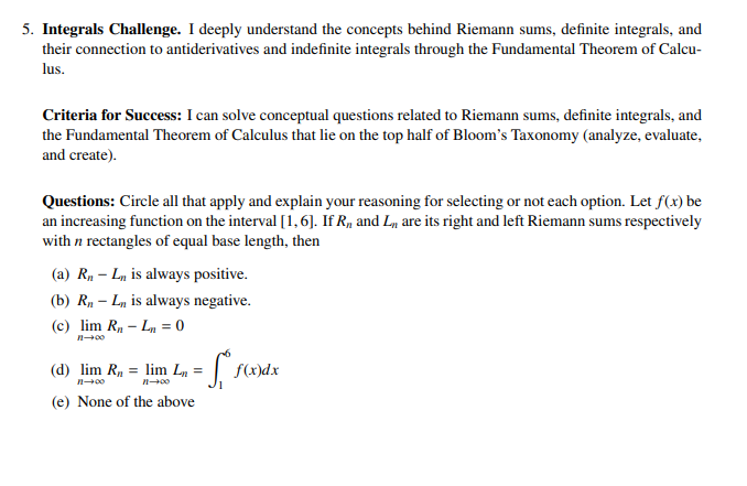Solved 5. Integrals Challenge. I deeply understand the | Chegg.com