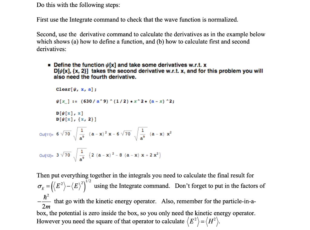 Solved 6. Mathematica exercise on wave functions and | Chegg.com