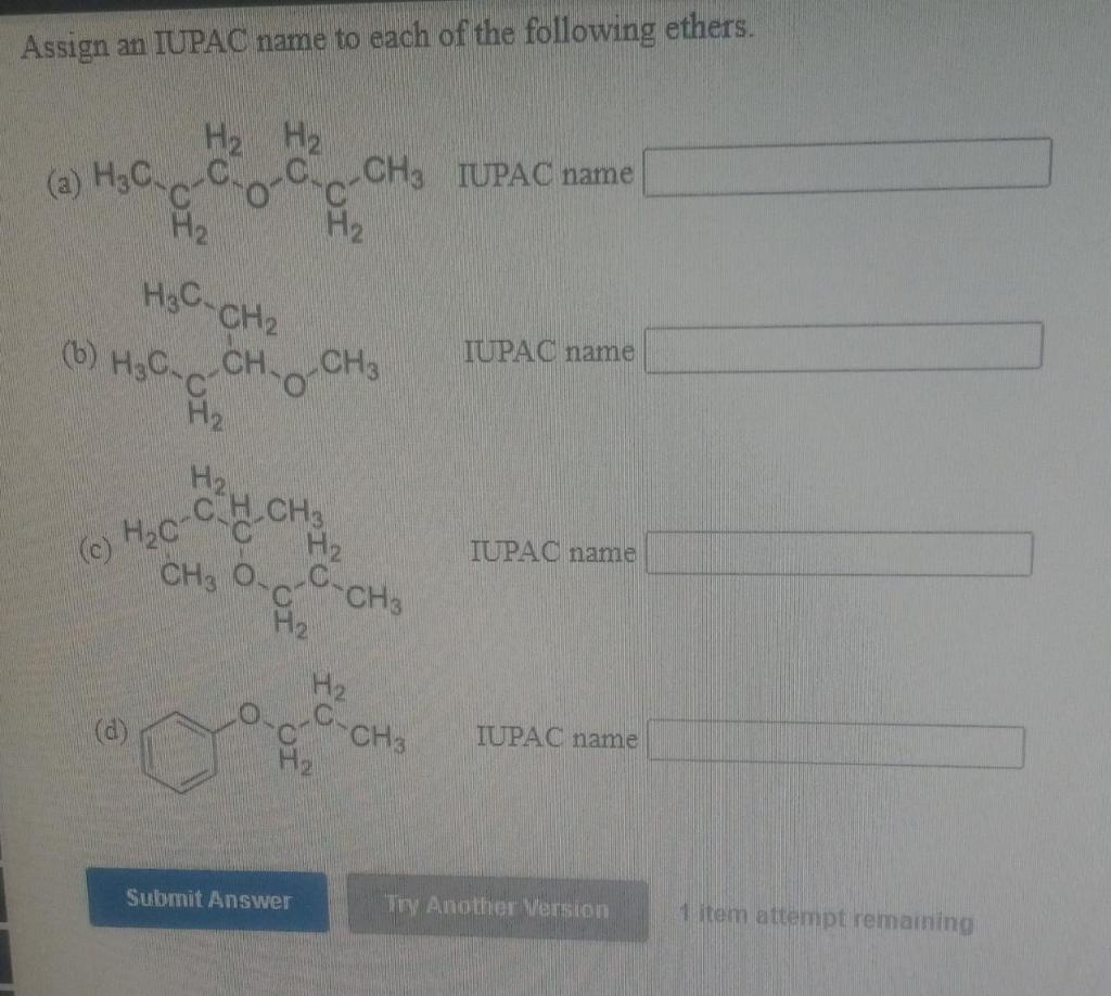 Solved Assign an IUPAC name to each of the following ethers. | Chegg.com