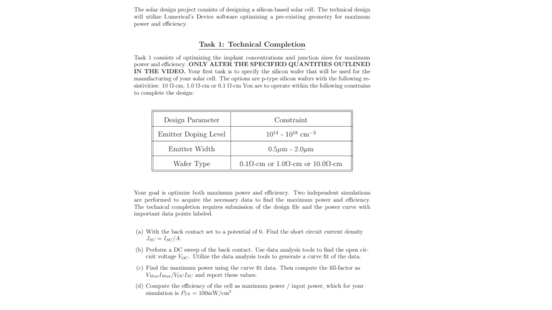 Solved The Solar Design Project Consists Of Designing A