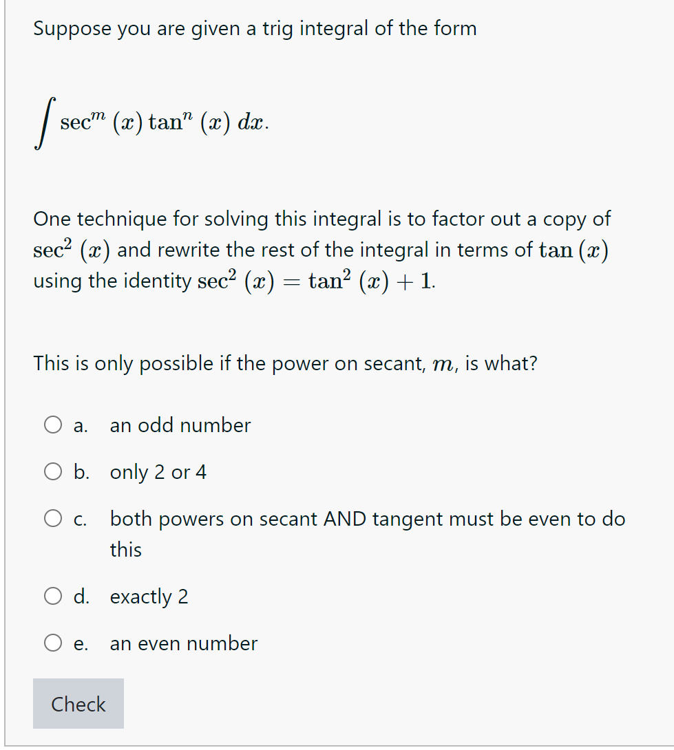 Solved Suppose you are given a trig integral of the form I | Chegg.com