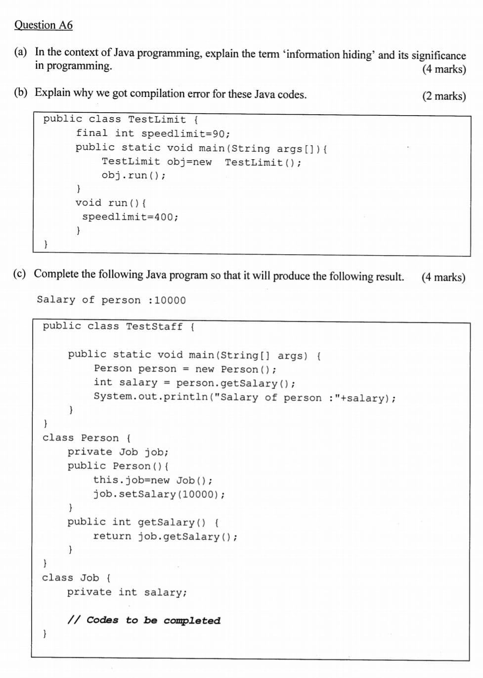 Solved Question A6 (a) In the context of Java programming, | Chegg.com