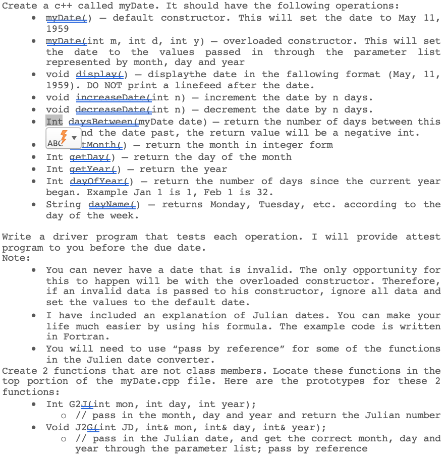 Solved Create a c++ called myDate. It should have the | Chegg.com