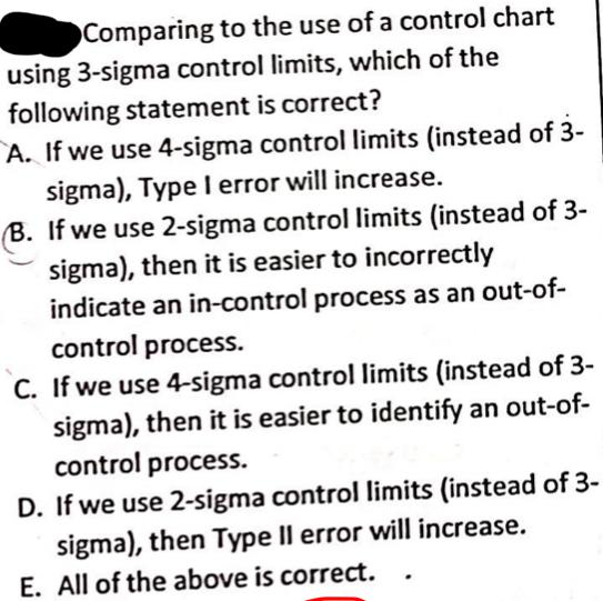 Solved Comparing to the use of a control chart using 3-sigma | Chegg.com