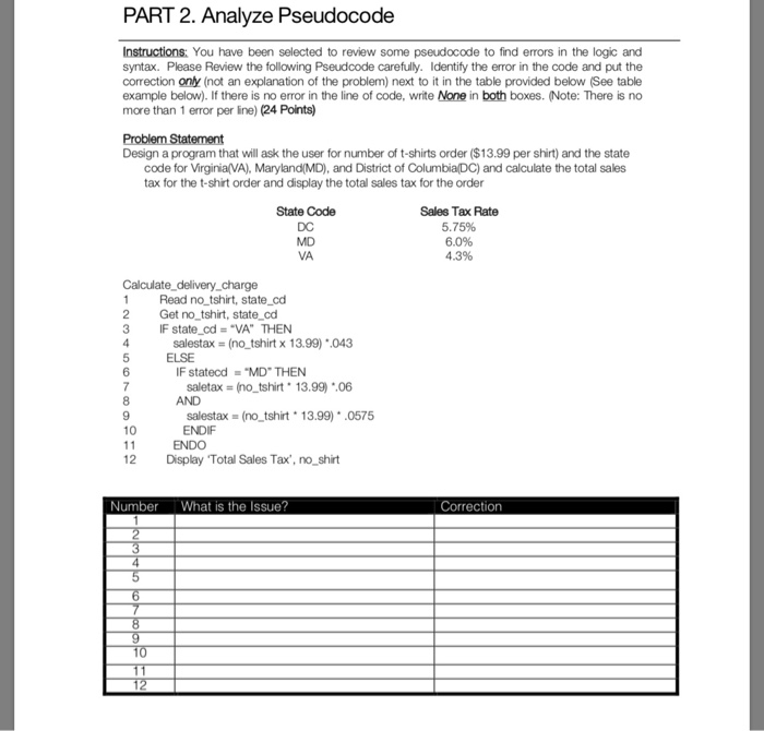 Solved PART 2. Analyze Pseudocode Instructions: You have | Chegg.com