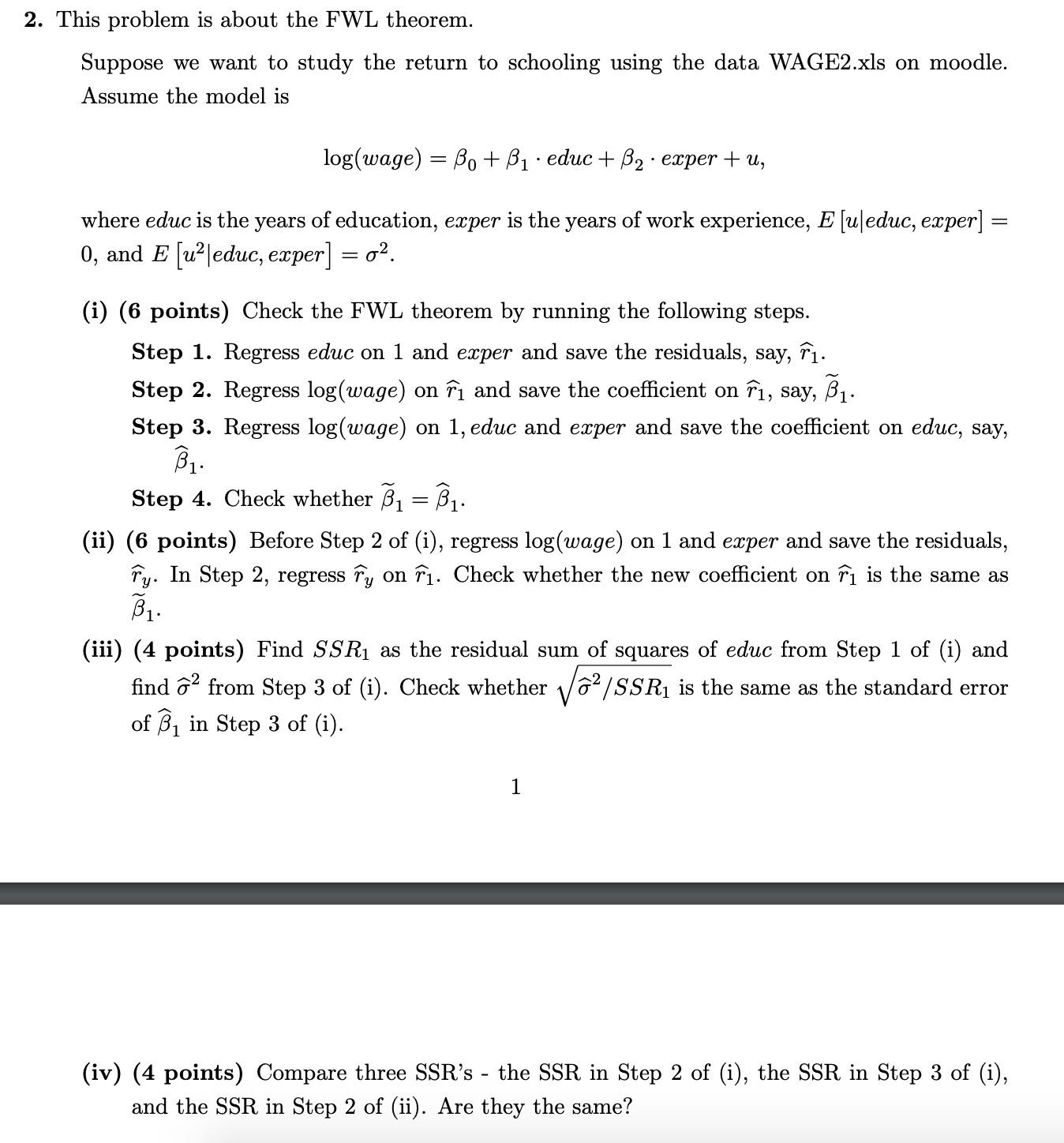 2. This problem is about the FWL theorem. Suppose we | Chegg.com