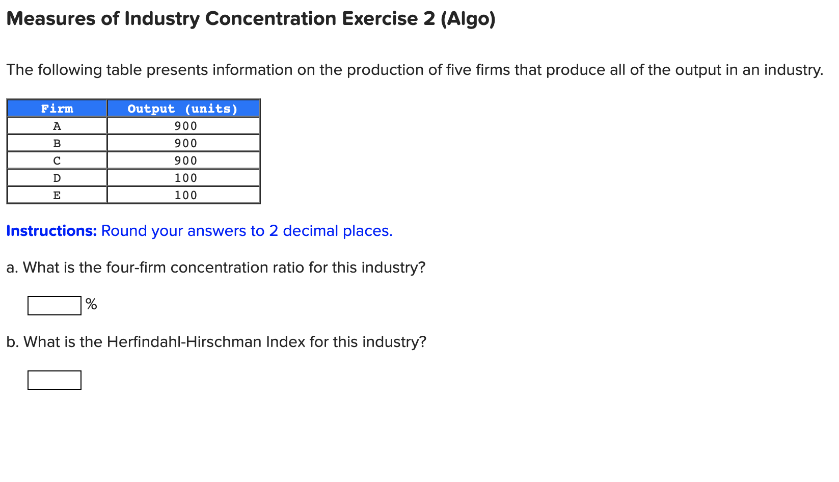 Solved Measures of Industry Concentration Exercise 2 (Algo) | Chegg.com Solved Measures of Industry Concentration Exercise 2 (Algo) | Chegg.com