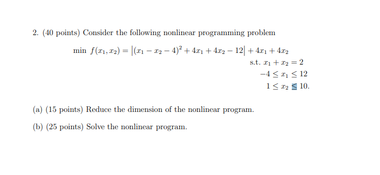 2. (40 points) Consider the following nonlinear | Chegg.com