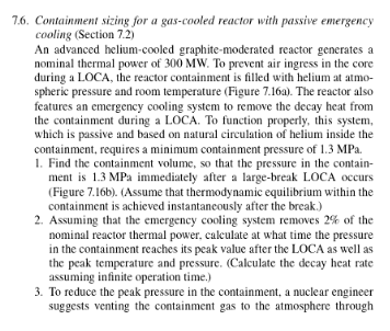 Solved 6. Containment sizing for a gas-cooled reactor with | Chegg.com