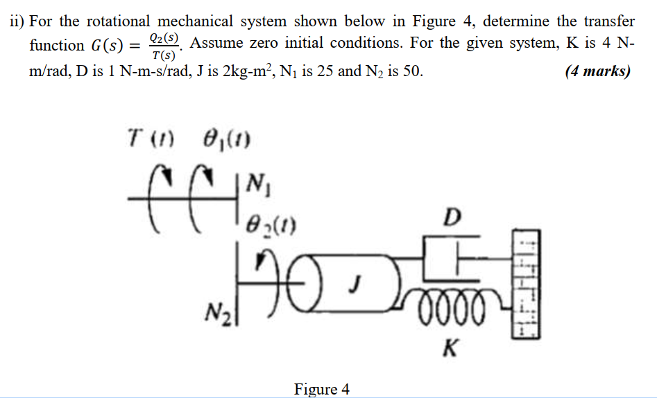 Solved ii) For the rotational mechanical system shown below | Chegg.com