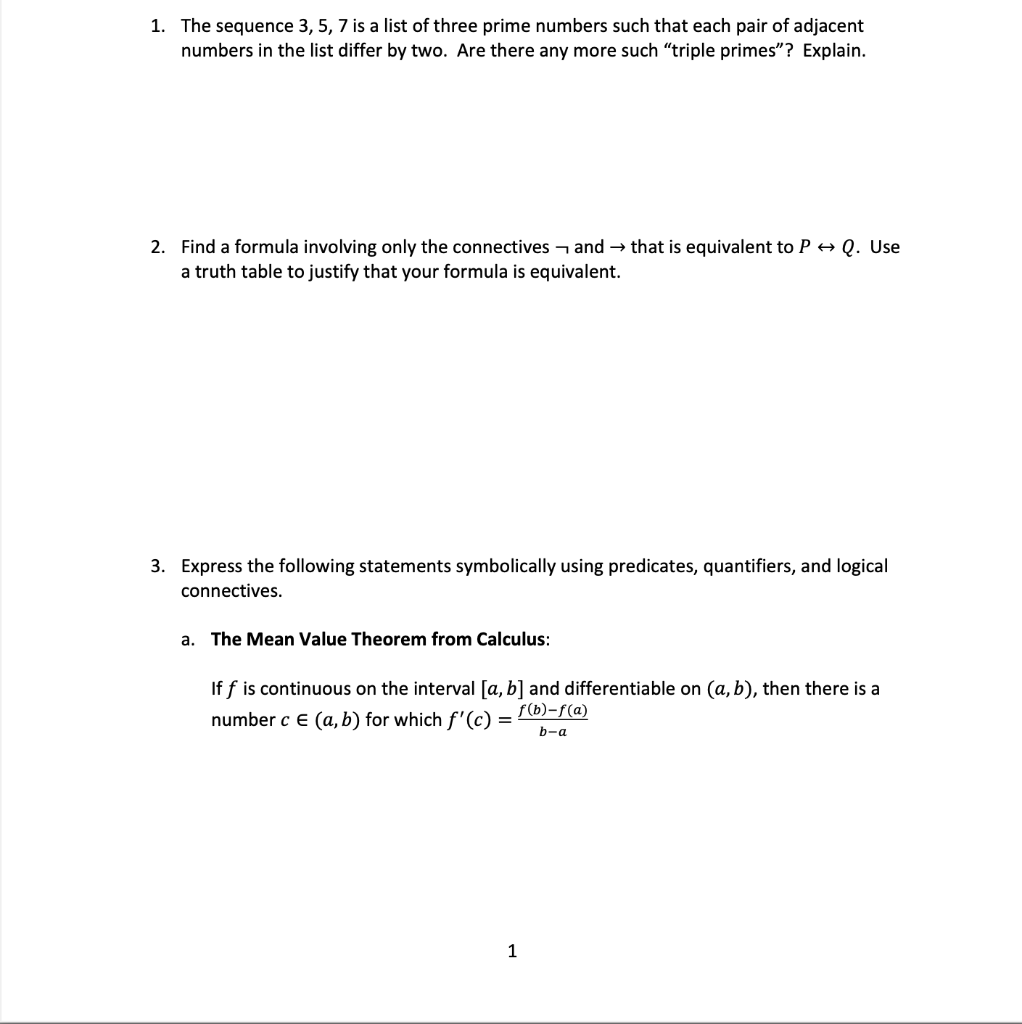 Solved 1. The sequence 3,5,7 is a list of three prime | Chegg.com