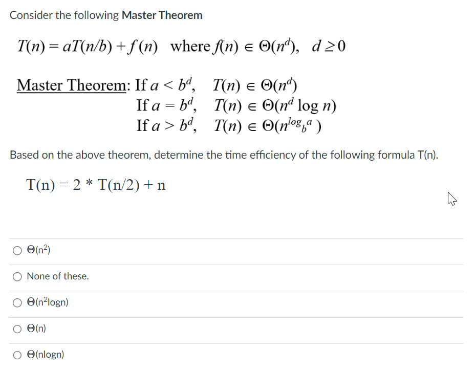 Consider the following Master Theorem | Chegg.com
