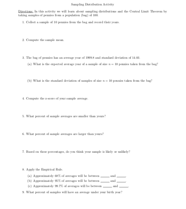 Solved Sampling Distribution Activity Directions. In this | Chegg.com