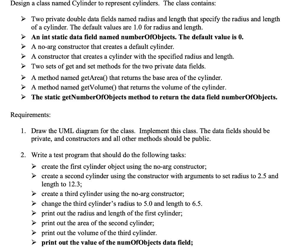 Solved Design A Class Named Cylinder To Represent Cylinders 