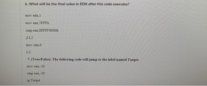 Solved 6. What will be the final value in EDX after this | Chegg.com