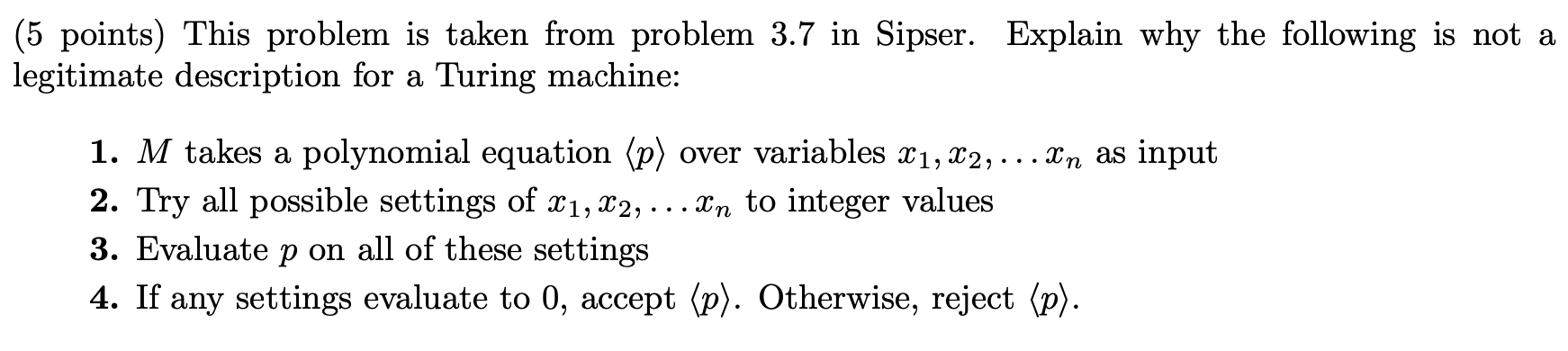 Solved (5 points) This problem is taken from problem 3.7 in | Chegg.com