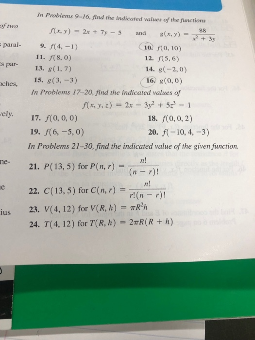 Solved In Problems 9-16, find the indicated values of the | Chegg.com