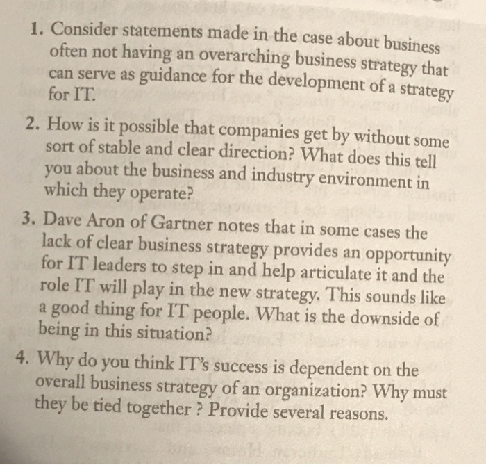 Solved 1. Consider statements made in the case about | Chegg.com