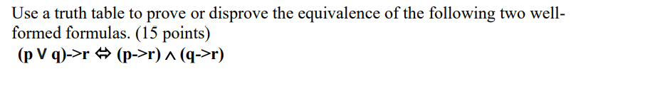 Solved Use a truth table to prove or disprove the | Chegg.com