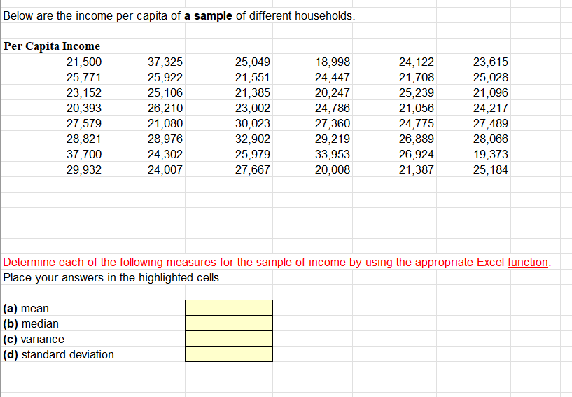 Below are the income per capita of a sample of | Chegg.com