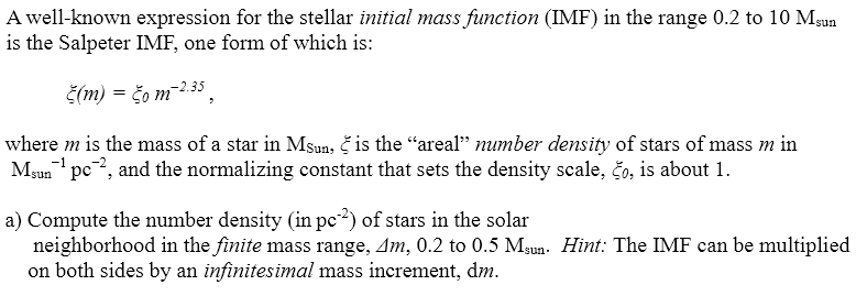 Solved A well-known expression for the stellar initial mass | Chegg.com