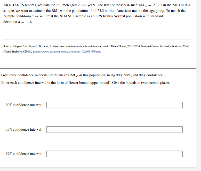 Solved An NHANES report gives data for 936 men aged 20-29 | Chegg.com