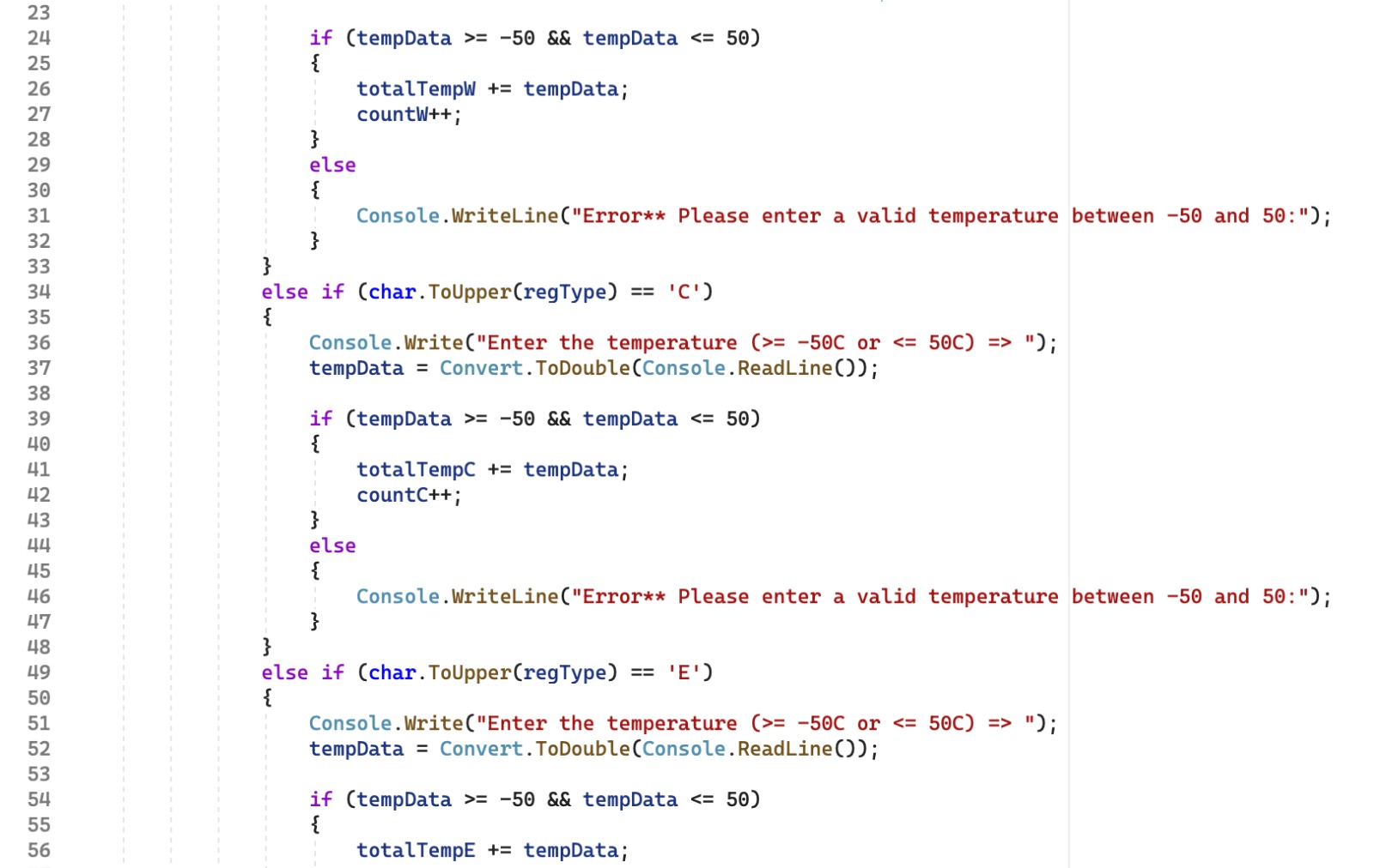 Solved if (tempData >=−50 \&\& tempData