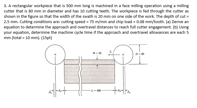 Solved 3. A rectangular workpiece that is 500 mm long is | Chegg.com