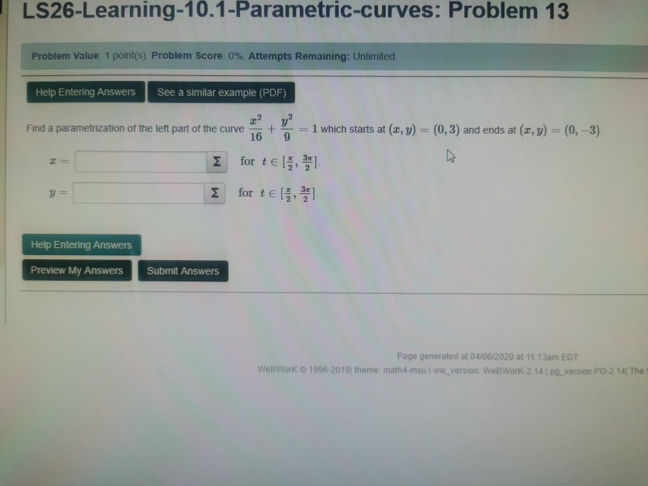 Solved LS26-Learning-10.1-Parametric-curves: Problem 13 | Chegg.com