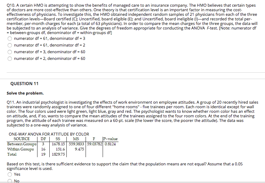 Solved Q10. A certain HMO is attempting to show the benefits | Chegg.com