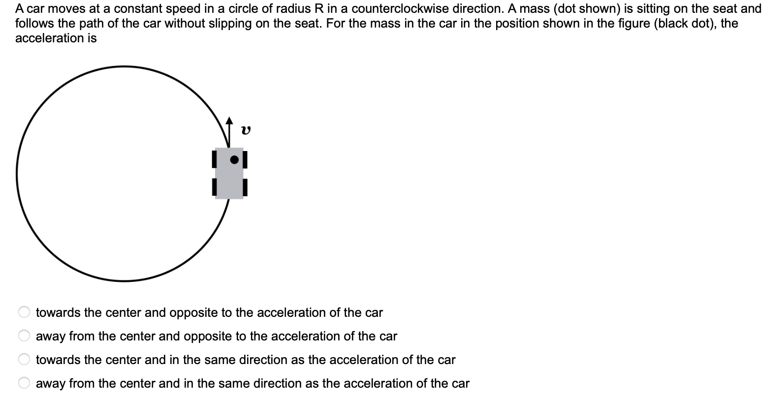 Solved A car moves at a constant speed in a circle of radius | Chegg.com