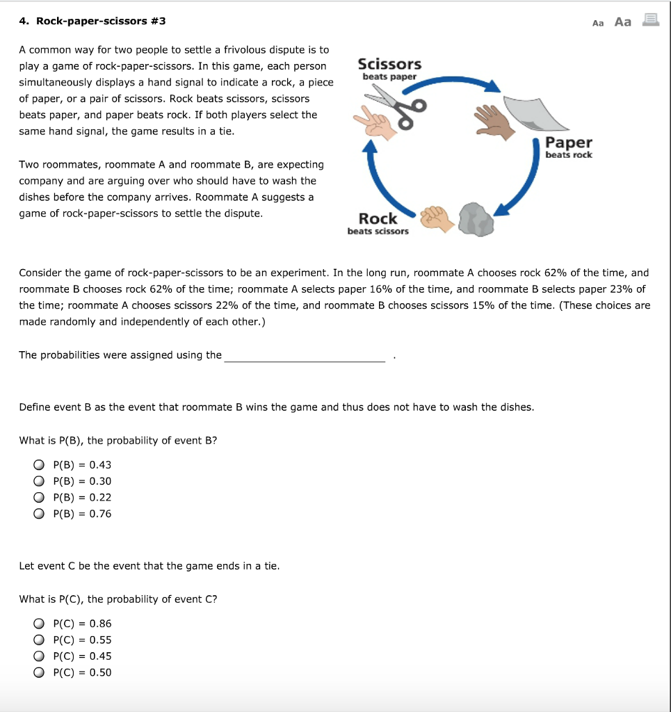 Solved 4. Rock-paper-scissors #3 Aa Aa A common way for two | Chegg.com