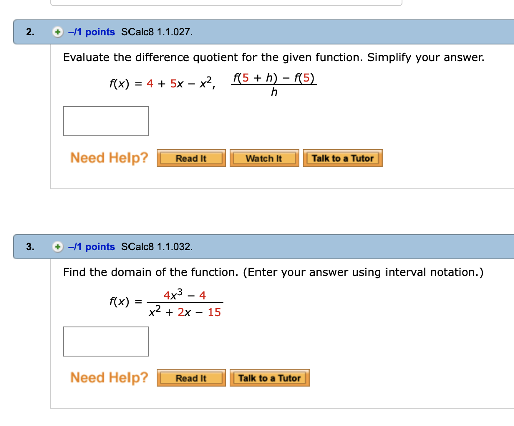 Solved 2. -/1 points SCalc8 1.1.027. Evaluate the difference | Chegg.com