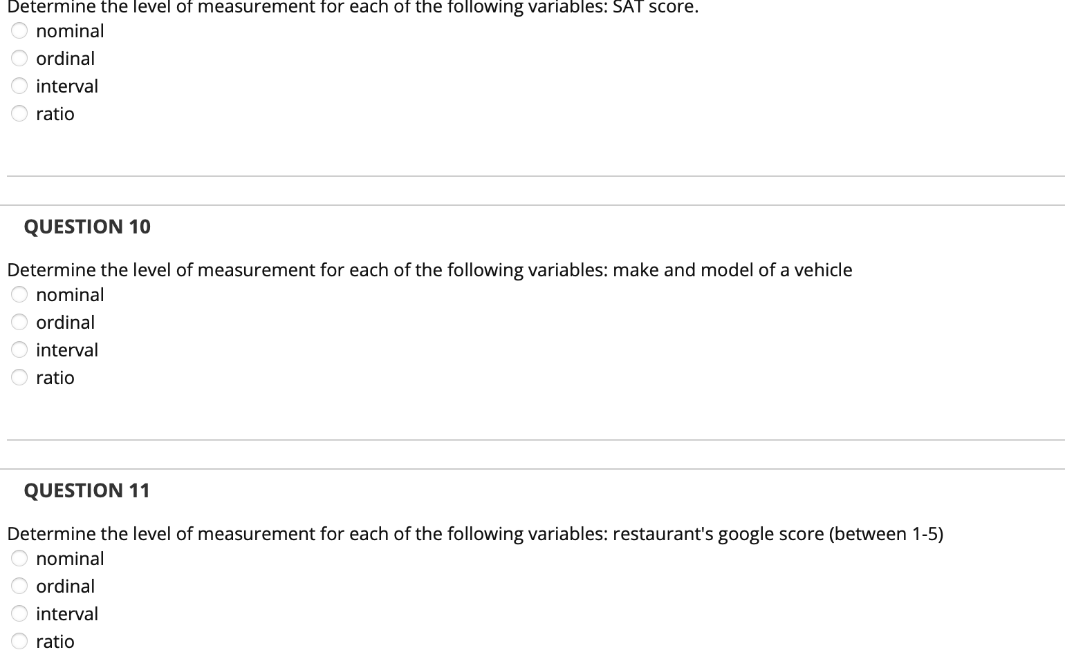Solved Determine the level of measurement for each of the | Chegg.com