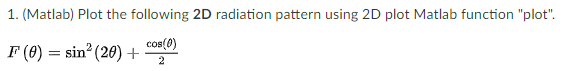 Solved 1. (Matlab) Plot the following 2D radiation pattern | Chegg.com