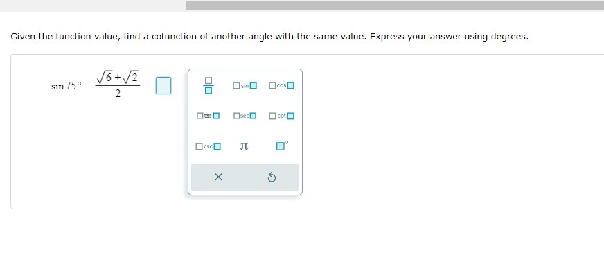 Solved Given the function value, find a cofunction of | Chegg.com