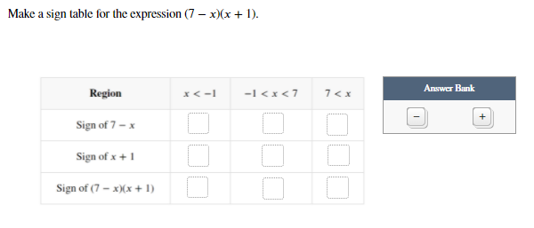Solved Make A Sign Table For The Expression (7 - X)(x + 1). 