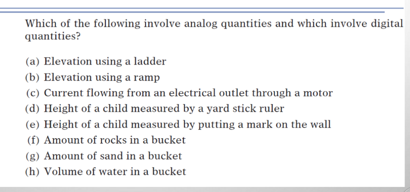 Solved Which of the following involve analog quantities and | Chegg.com