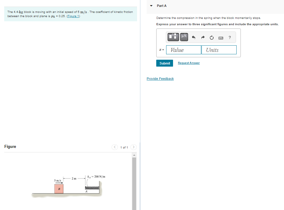 Solved The 4.4-kg block is moving with an initial speed of 5 | Chegg.com