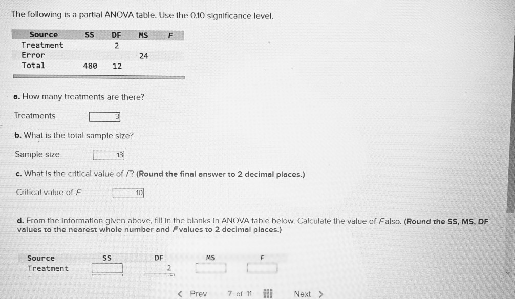 Solved Need help on my calculations on the ANOVA table | Chegg.com