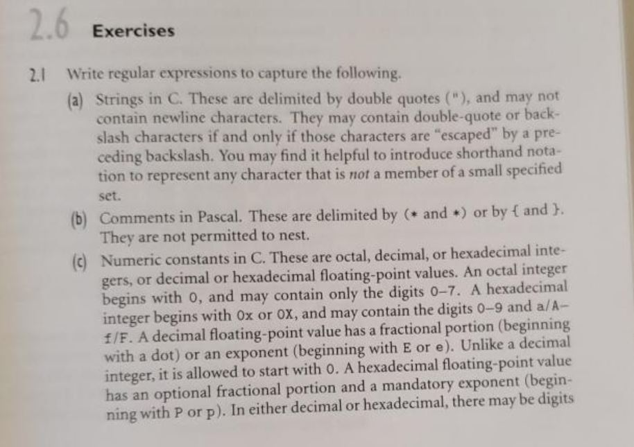 Solved 2.6 Exercises 2.1 Write regular expressions to | Chegg.com