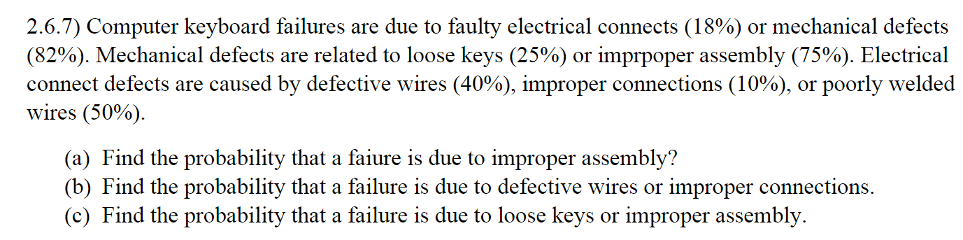 Solved 2.6.7) Computer keyboard failures are due to faulty | Chegg.com