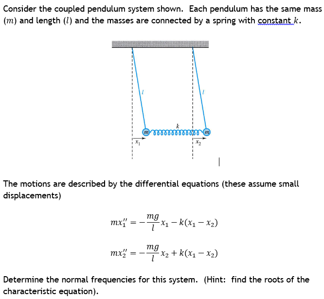 Solved Consider the coupled pendulum system shown. Each | Chegg.com