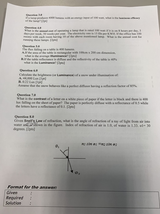 Solved Problems Question 1.0 A work bench is illuminated by | Chegg.com